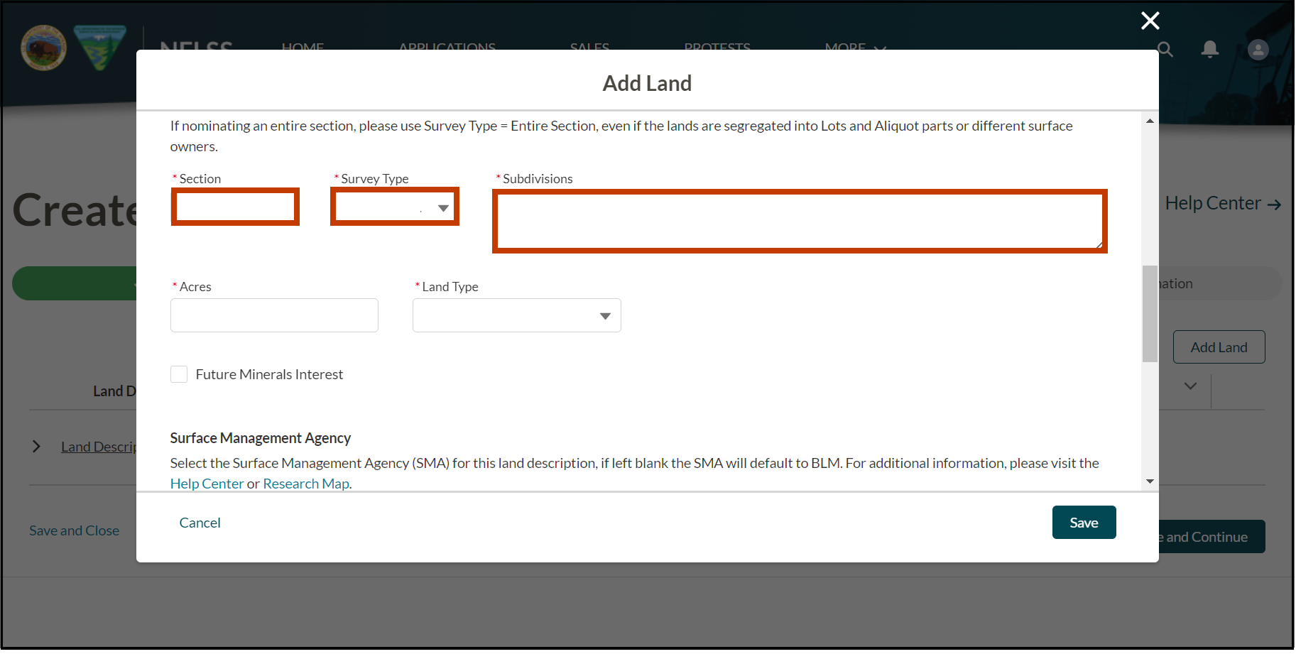 Create a New Application (Add Lands 1 of 2) Quick Guide