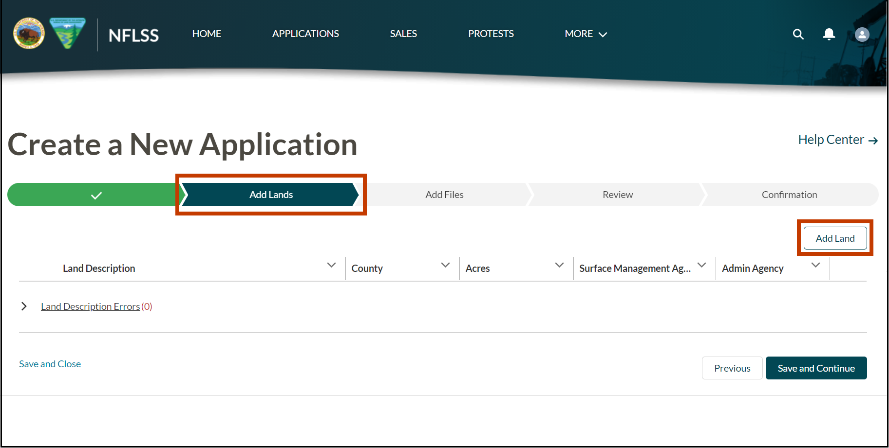 Create a New Application (Add Lands 1 of 2) Quick Guide