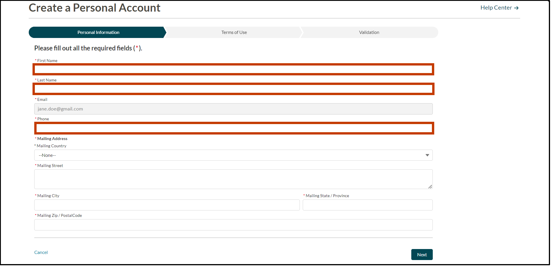 Create a New Personal Account Quick Guide